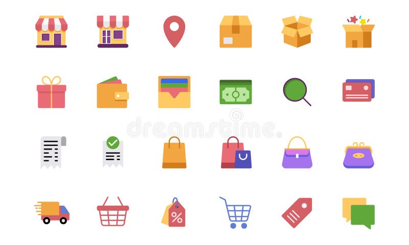 Online Shop Icon Set in Flat Style Stock Vector - Illustration of credit, finance: 259007629