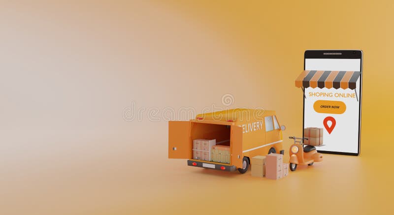 Online Shop Logistic Motorcycle Delivery with Smartphone Shopping ...