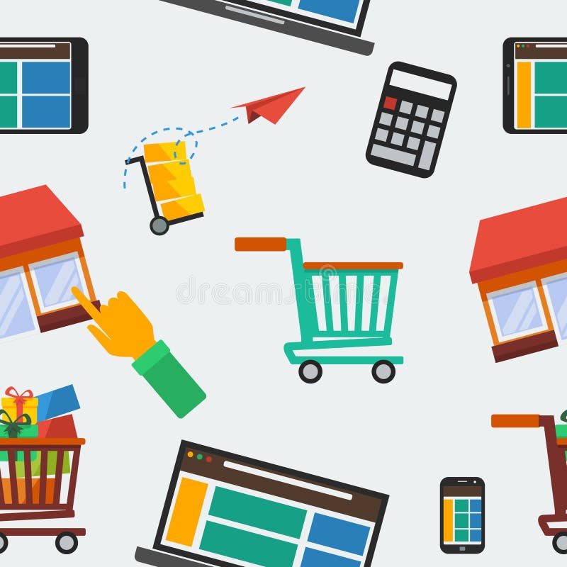 Flat Style Online Shop Illustration Seamless Pattern Stock Vector ...