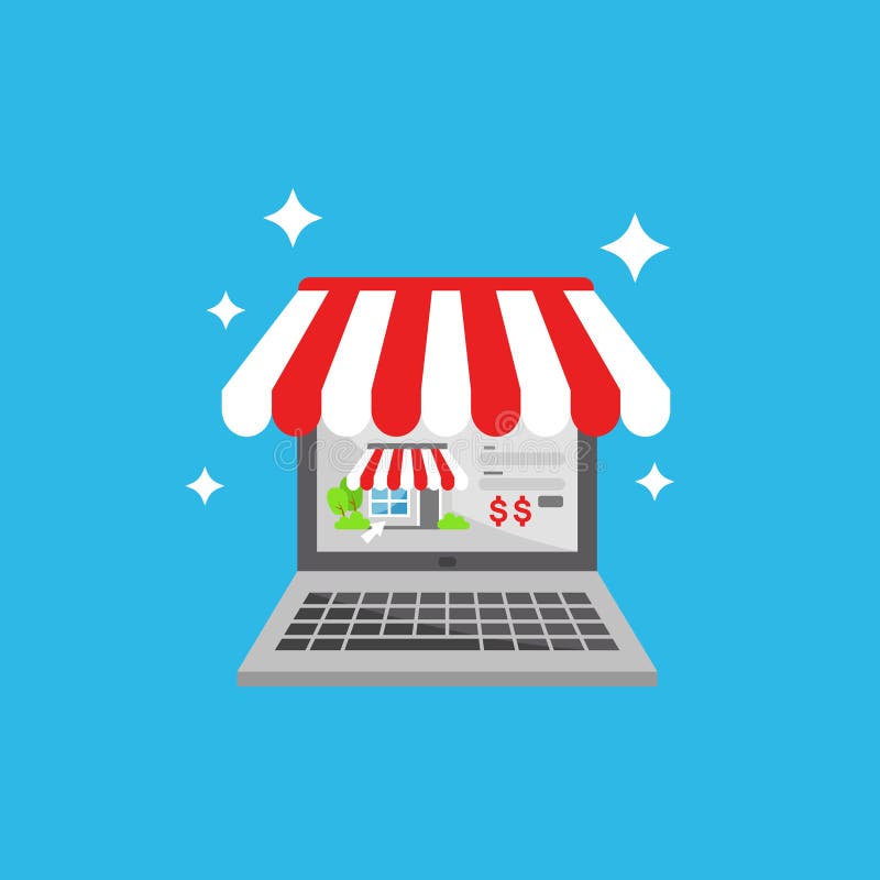 Online Shop Store on Laptop or Personal Computer PC Flat Illustration ...