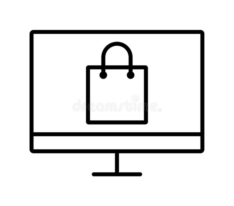Computer Monitor Online Shopping Bag Icon Stock Vector - Illustration ...
