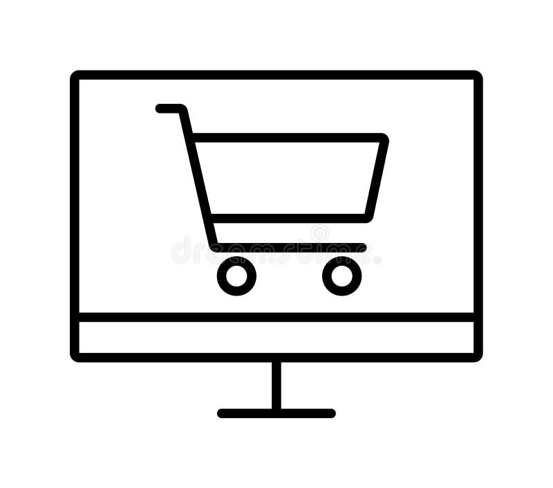 Computer Monitor Online Shopping Cart Icon Stock Vector - Illustration ...