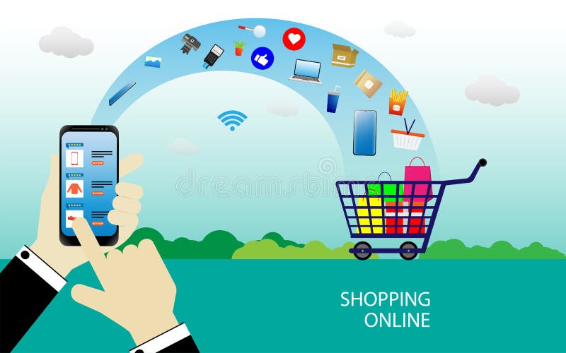 Online Shopping Illustration, People Using Smartphone for Online ...