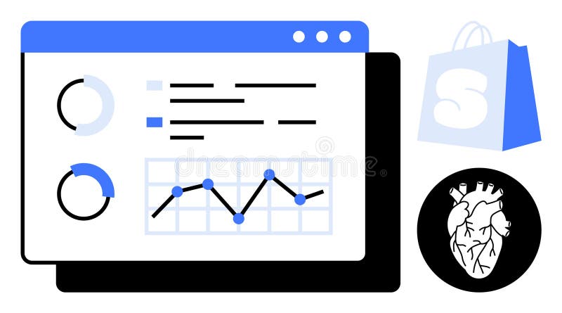 Online Shopping Analytics Dashboard with Heart Icon and Data ...