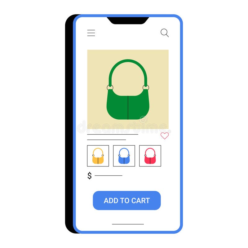 Online Shopping App on Smartphone Displaying Handbag in Flat Vector ...