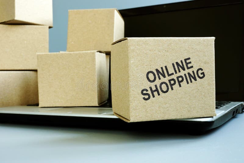 Online Shopping and Cardboard Boxes for Delivery Service Stock Photo ...