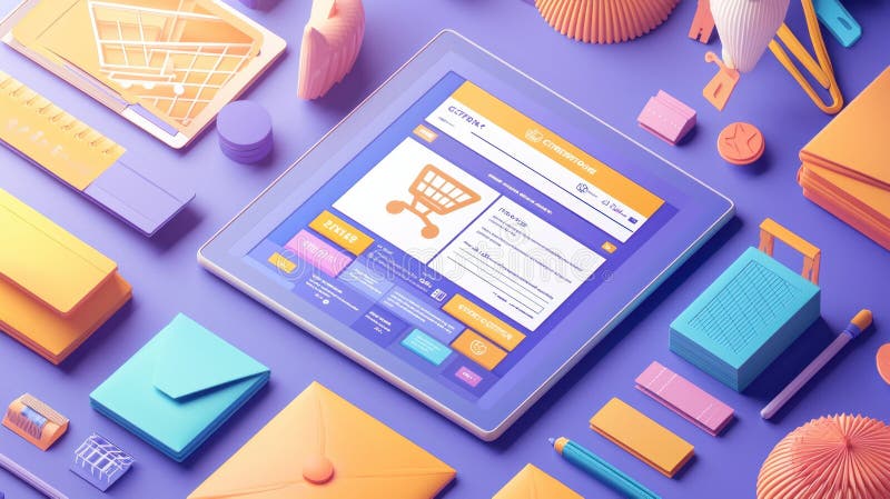 Online Shopping Cart Interface Tablet Displayed Stock Illustration ...