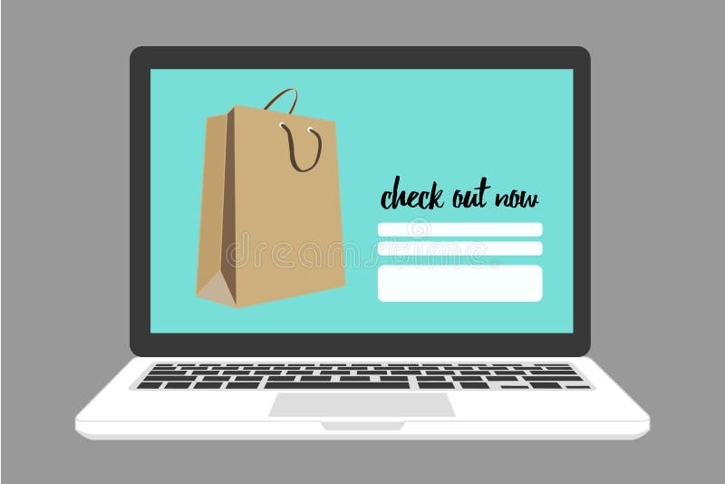 Online Shopping on Check Out Page with Shopping Bag Stock Vector ...