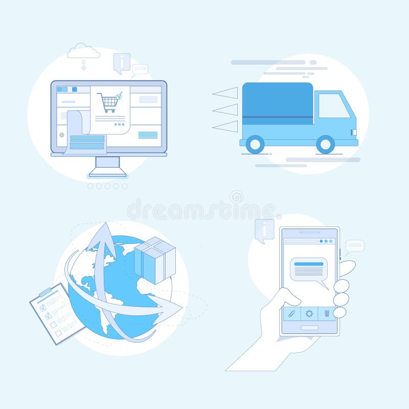 Online Shopping Commerce Delivery Service Thin Line Stock Vector ...