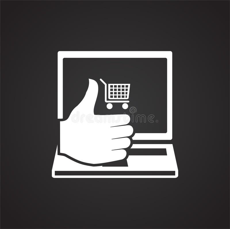 Online Shopping Computer Icon on Black Background for Graphic and Web ...