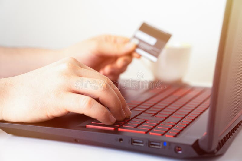 Online Shopping with a Computer Using a Credit Card Stock Image - Image ...