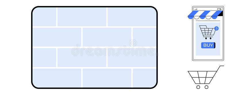 Online Shopping Concept with Cart and Mobile Storefront Blue Tiled ...