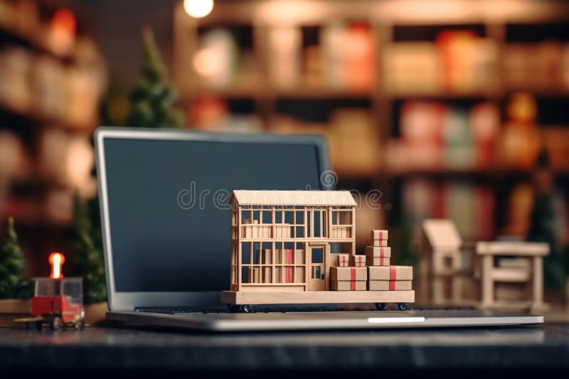 Online Shopping Concept with Shopping Cart, Shop Tablet and Boxes on ...