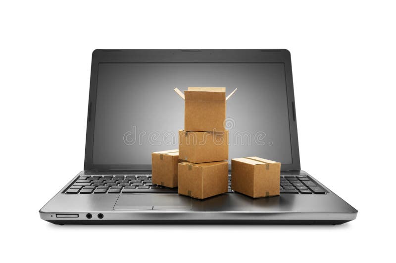 Online Shopping Concept Carton Boxes Placed on Laptop Stock Image ...