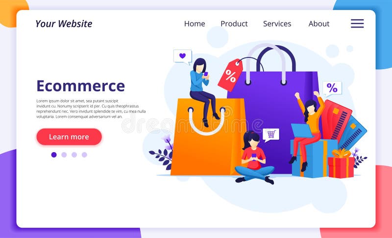 Online Shopping Concept, E-commerce with Characters. Modern Flat Web ...