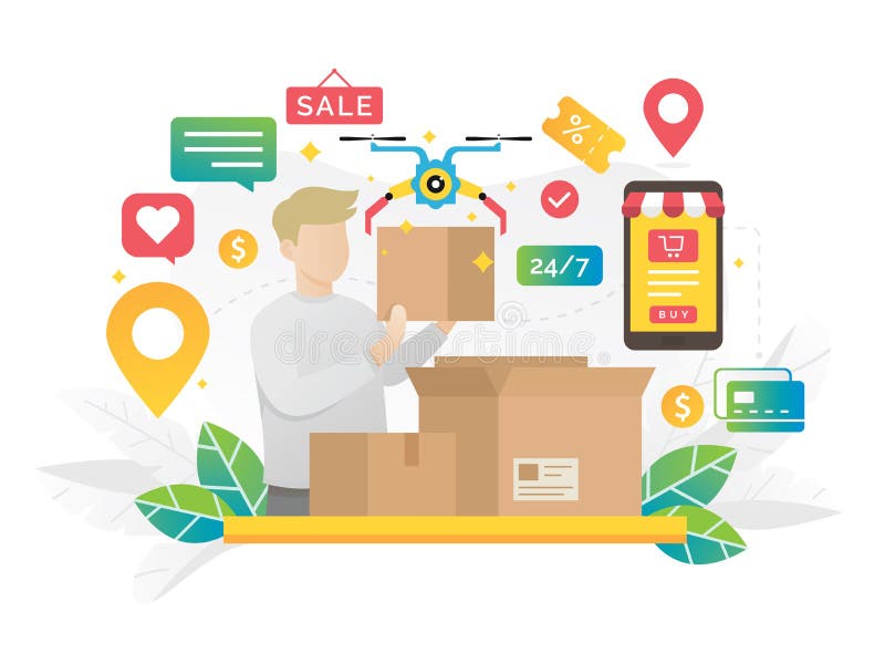 Order Online Concept with Character Stock Vector - Illustration of ...