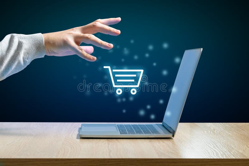 Online Shopping Concept. Search in Shops through the Internet. Hand and ...