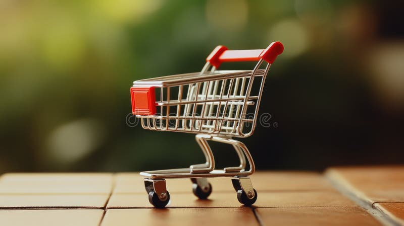 Online Shopping Concept with a Small Shopping Cart Model Stock ...