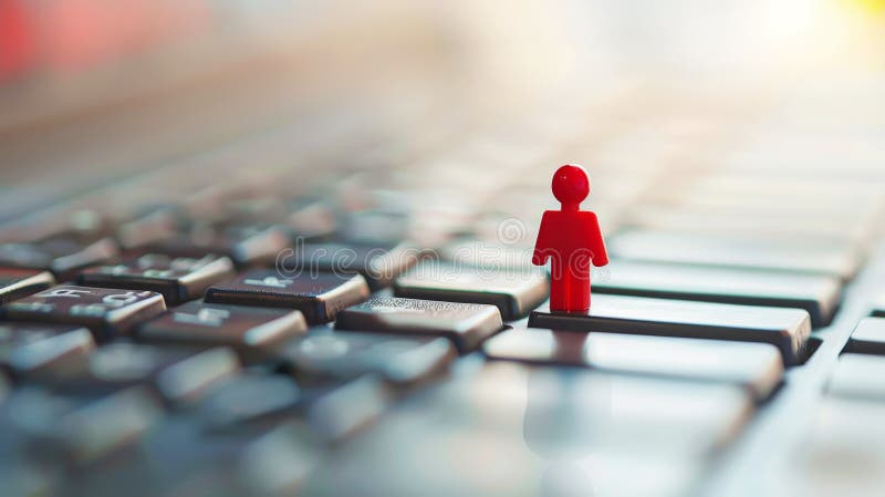 Online Shopping Concept, Small Red Figure of Man Standing on Keyboard ...