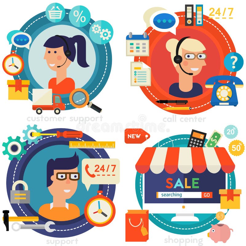 Online Shopping, Customer and Technical Support Call Center Concept ...