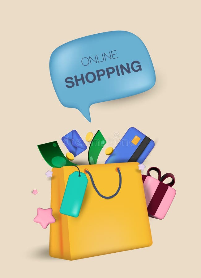 Online Shopping. Online Shopping 3d Design Mobile Apps. for Web Banners ...