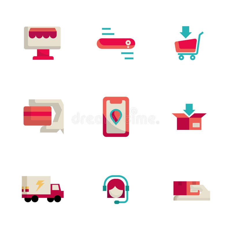Online Shopping and Delivery Icons Stock Vector - Illustration of ...