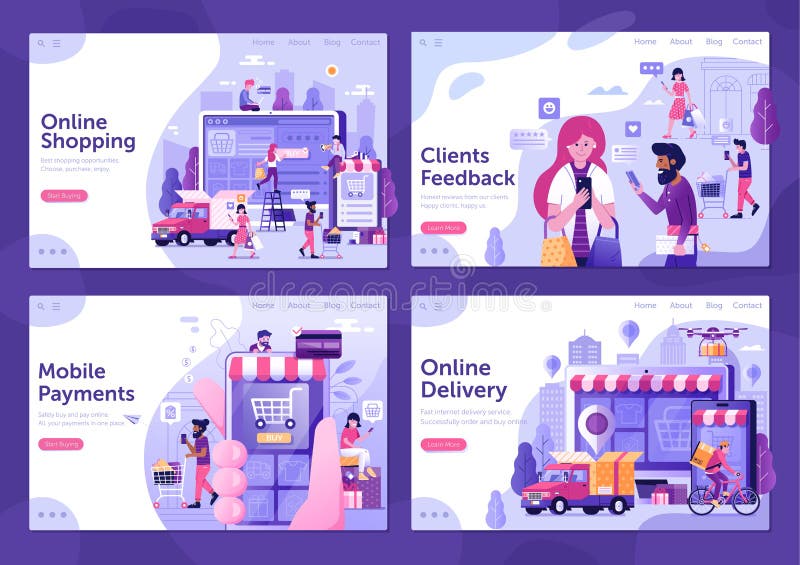 Online Shopping E Commerce Flat Web Banners Stock Vector - Illustration ...