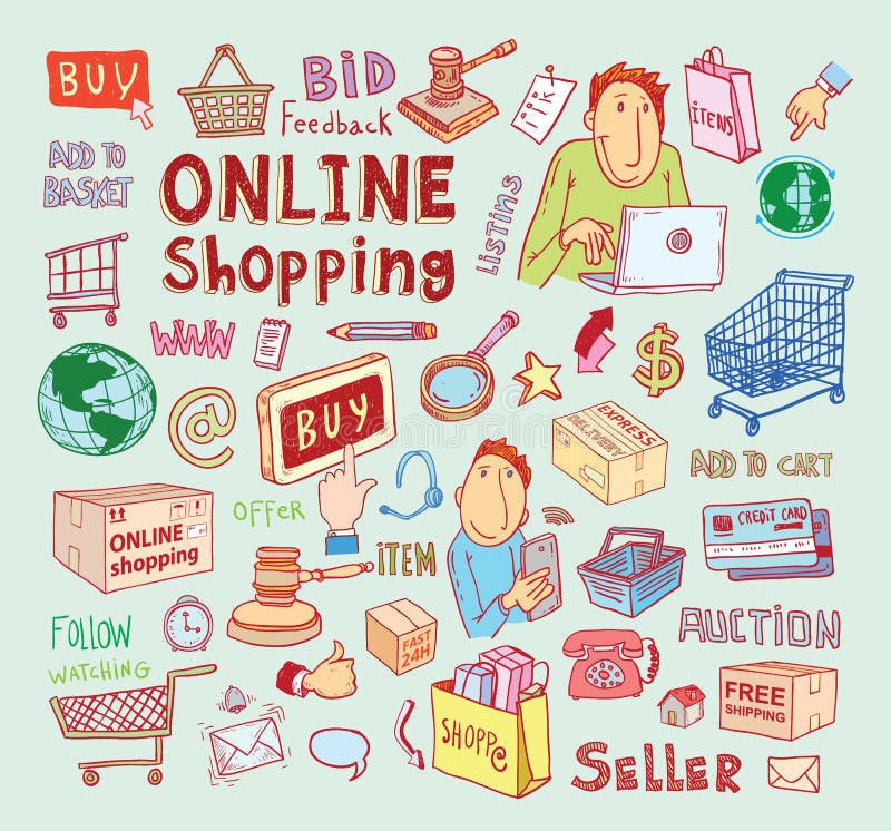 E Commerce Doodle Icons Collection Stock Vector - Illustration of ...