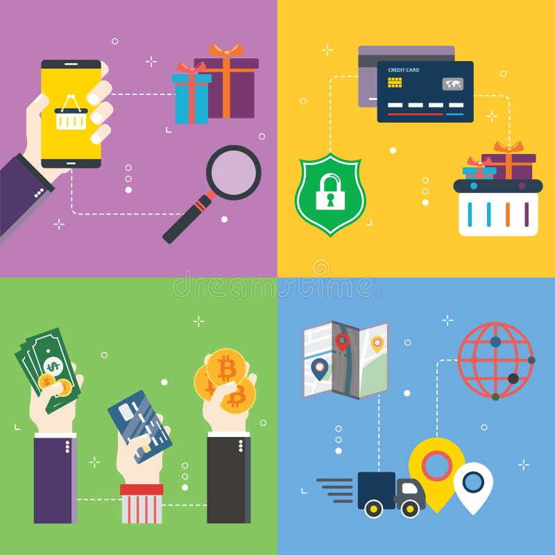 Online Shopping, E-commerce, Purchase, Payment and Delivery Icons Stock ...