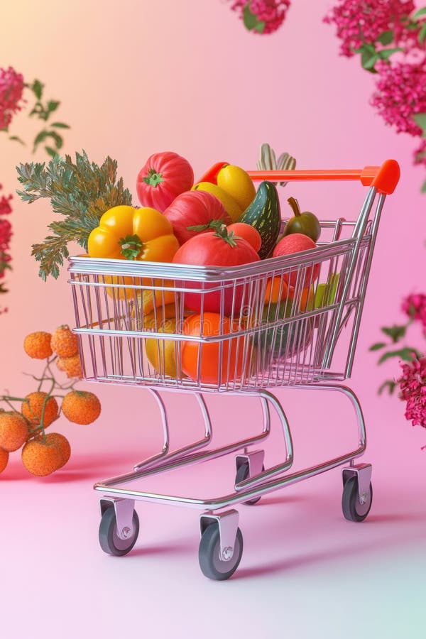 Online Shopping E-commerce, a Stylish Shopping Cart Rendered on a ...