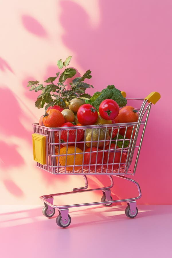 Online Shopping E-commerce, a Stylish Shopping Cart Rendered on a ...