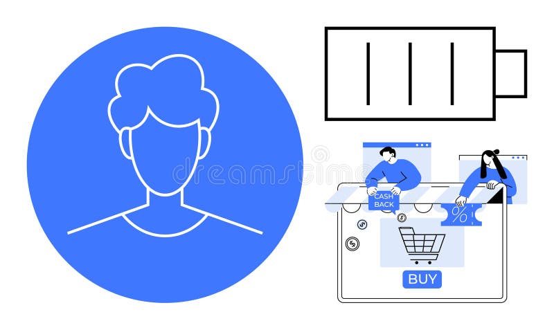 Online Shopping Experience with User Profile Icon, Empty Battery Level ...
