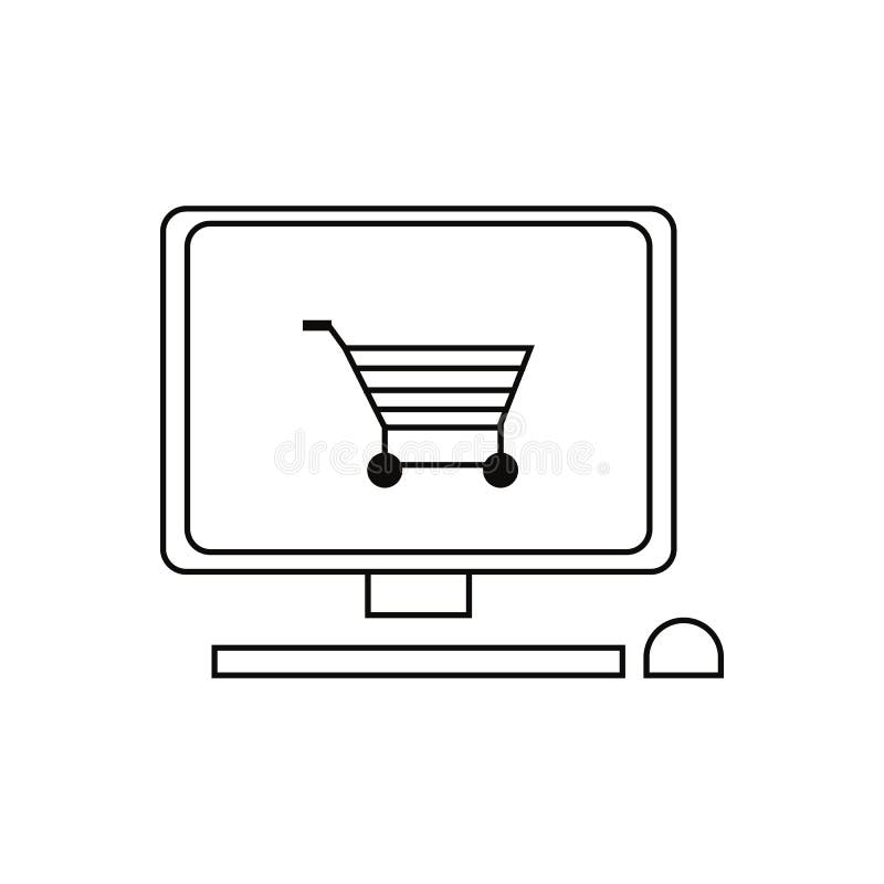 Online Shopping Flat Icon Isolated on White. Computer Screen, Shopping ...