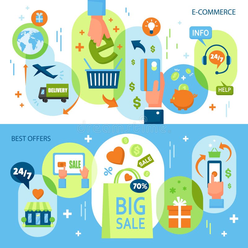 Online Shopping Horizontal Banners Stock Vector - Illustration of ...