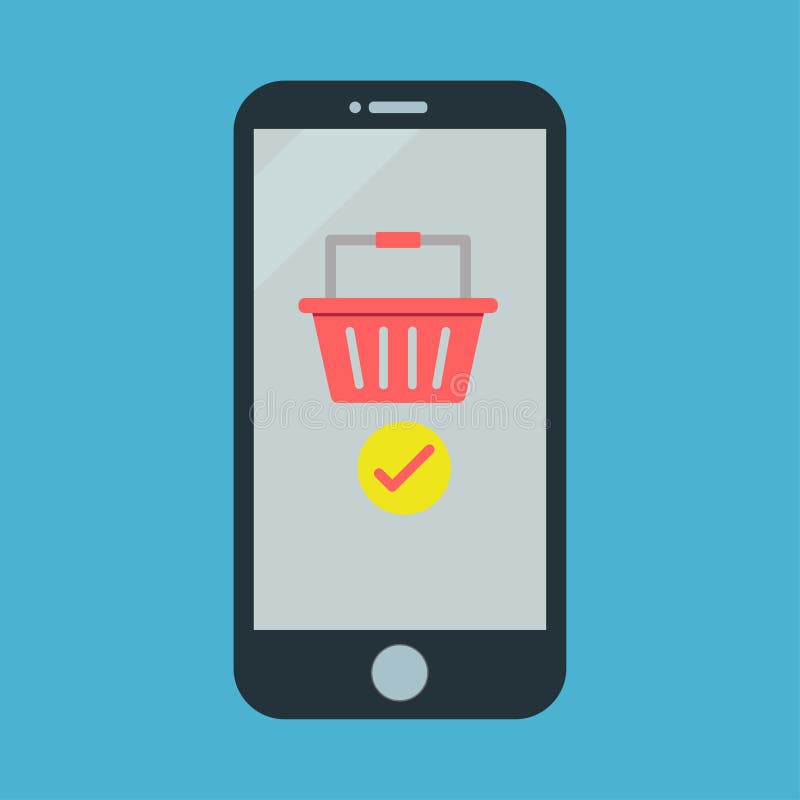 Online Shopping Icon, Check Mark Shopping Basket, Vector, Illustration ...