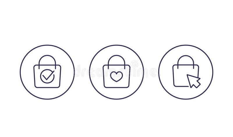Online Shopping Icons with Bag, Line Vector Stock Vector - Illustration ...