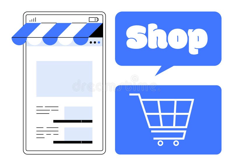 Online Shopping Interface with Storefront, Shop Bubble, and Shopping ...