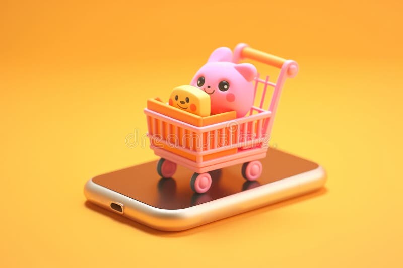 Online Shopping Isometric Concept Shopping Cart and Mobile Tiny 3D ...