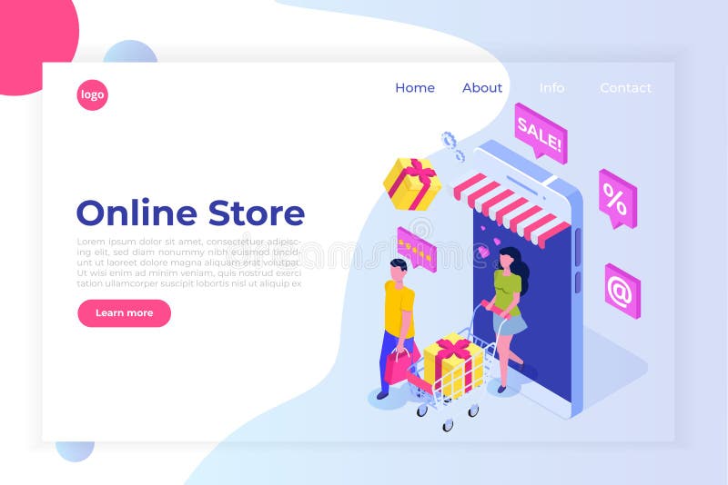 Online Shopping Isometric Concept with Characters. Ecommerce Retail on Device Stock Vector ...