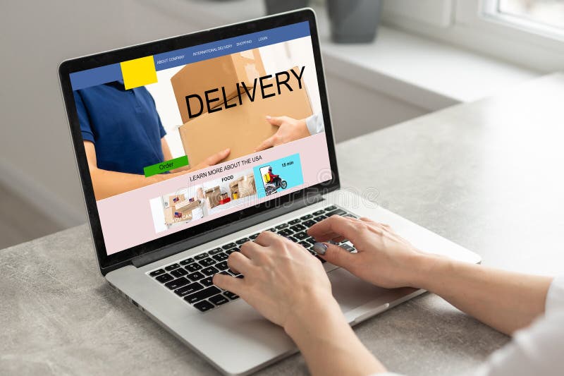 Online Shopping. Laptop with Banner Delivery Stock Image - Image of ...
