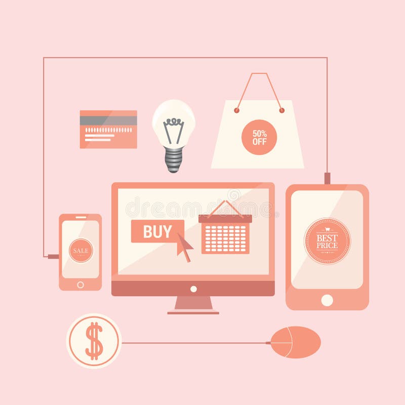 Online Shopping Flat Illustration Concept Stock Vector - Illustration ...