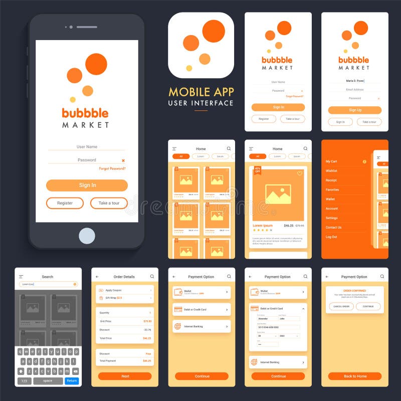 Online Shopping Mobile App UI, UX Screens. Stock Illustration ... Online Shopping Mobile App UI, UX Screens. Stock Illustration ...