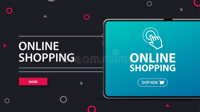 Online Shopping, Modern Gray Banner with Large Title, Button and Large ...