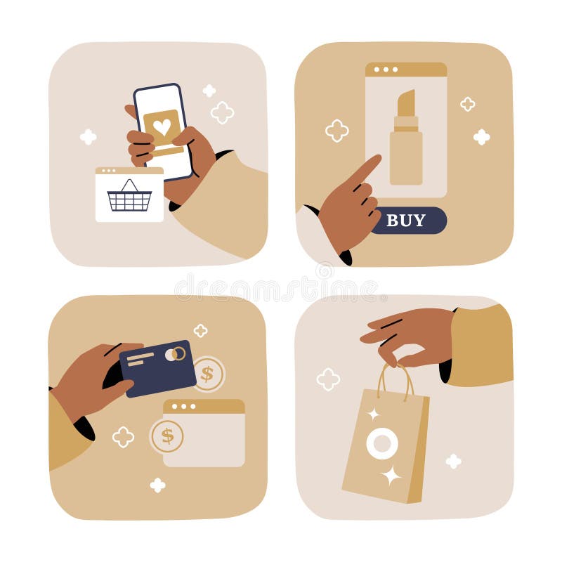 Online Shopping Process in Flat Vector Illustration Symbolizing Digital ...