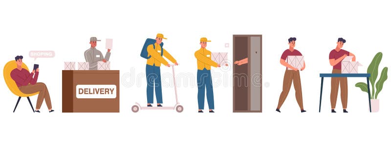 Online Shopping Process Steps, Choosing, Order and Delivery. Mobile ...