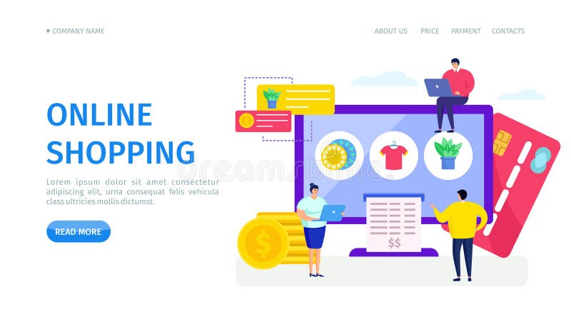 Online Shopping Store Landing, Vector Illustration. Internet Purchase ...