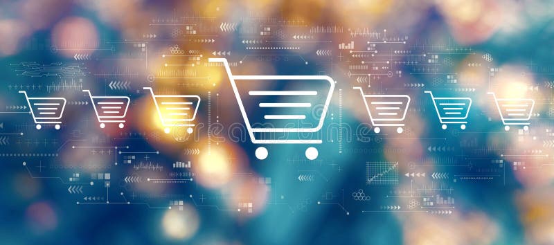 Online Shopping Theme with Blurred City at Night Stock Image - Image of ...