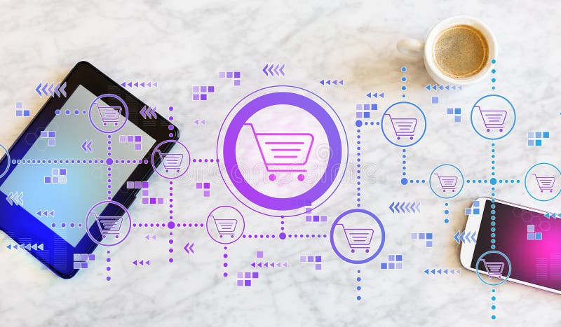 Online Shopping Theme with Tablet and Phone Stock Image - Image of ...