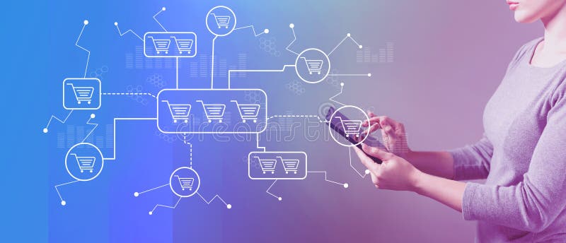 Online Shopping Theme with Woman Using a Tablet Stock Photo - Image of ...