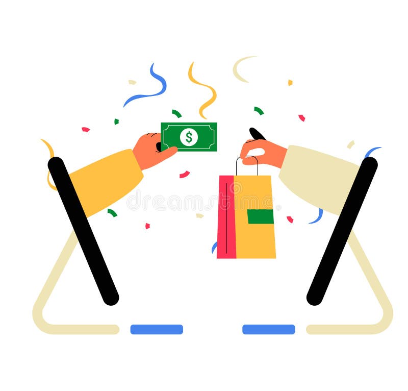 Online Shopping Transaction in Flat Vector Illustration Symbolizing E ...
